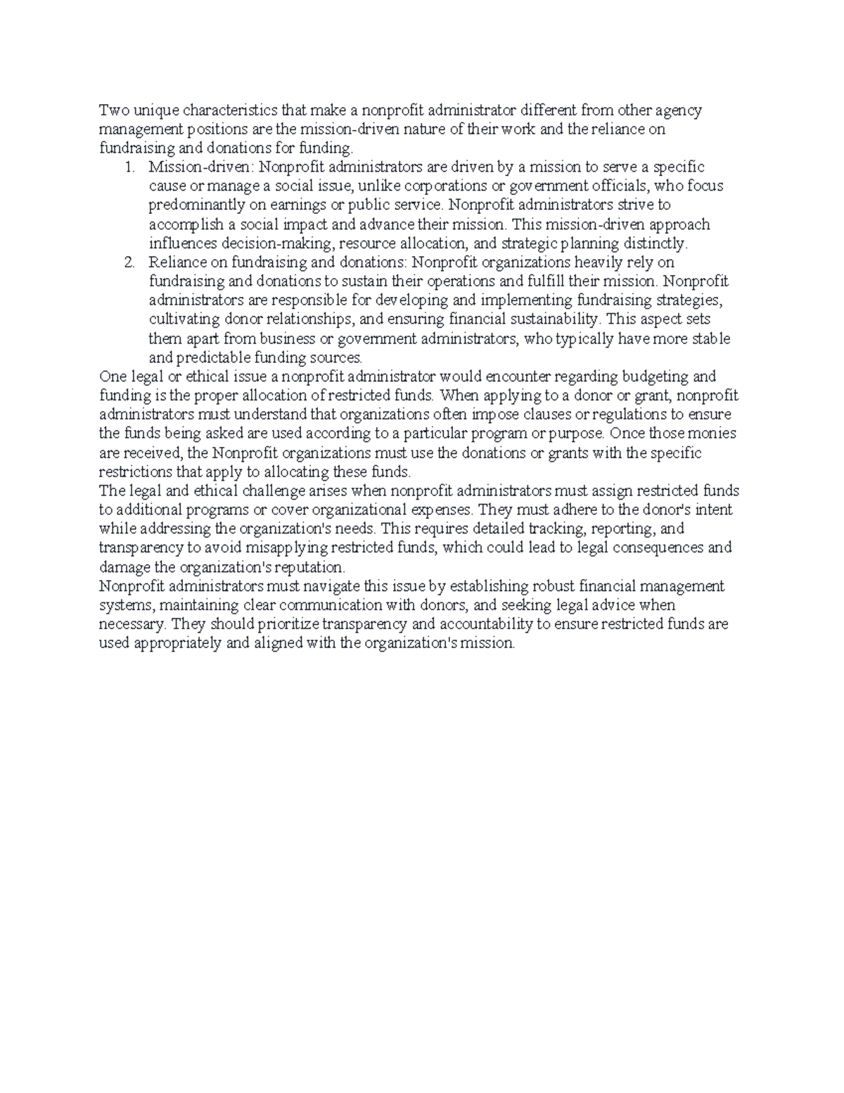 SCS 285 Project Preparation: Nonprofit Management Insights - Studocu