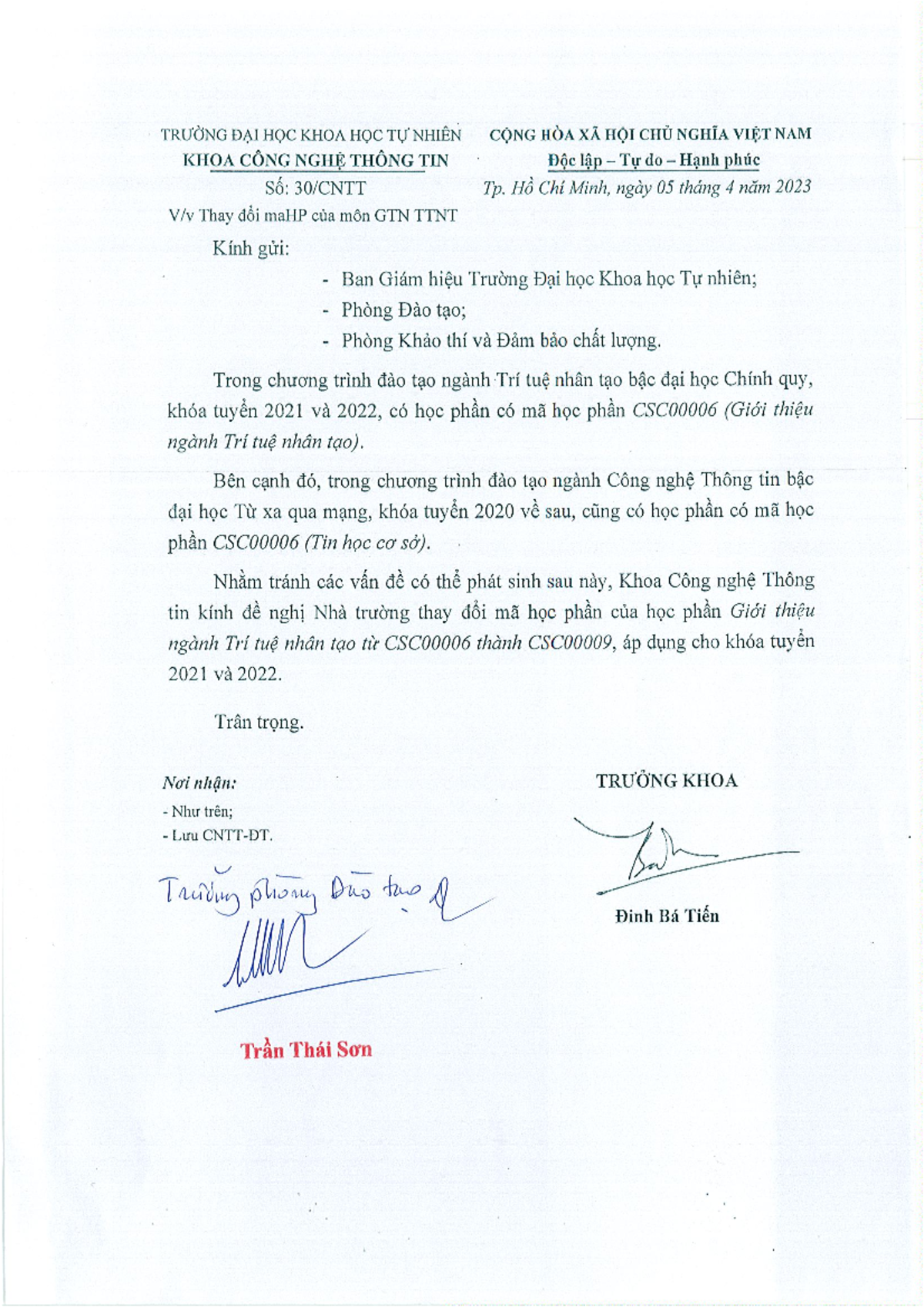 Thay doi ma HP mon Gioi Thieu Nganh TTNT - Information Technology - Studocu