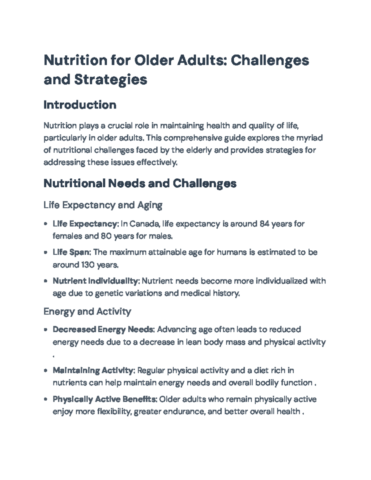 Nutrition for Older Adults: Challenges and Key Strategies for Health ...