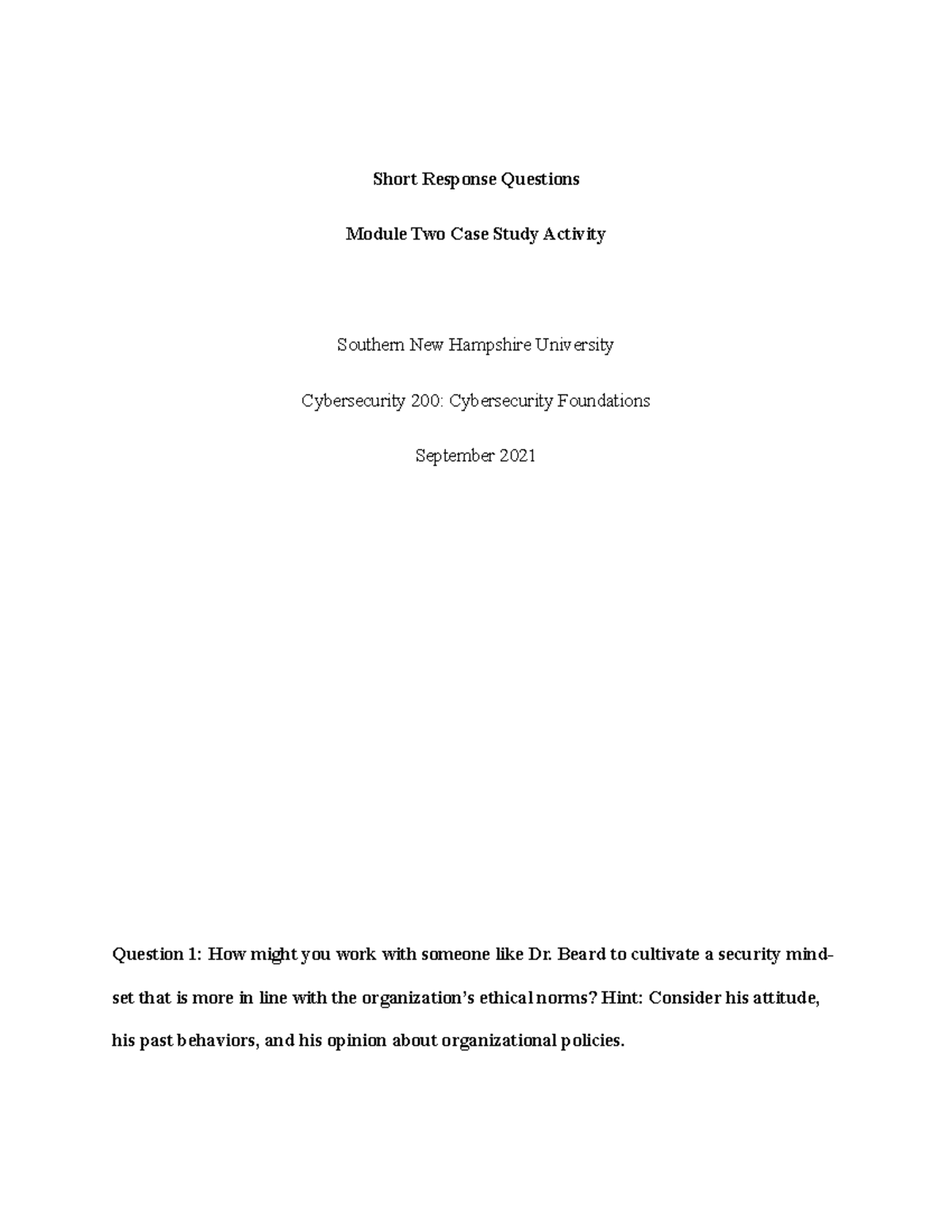 CYB 200 2-3 Assignment - Short Response Questions Module Two Case Study ...