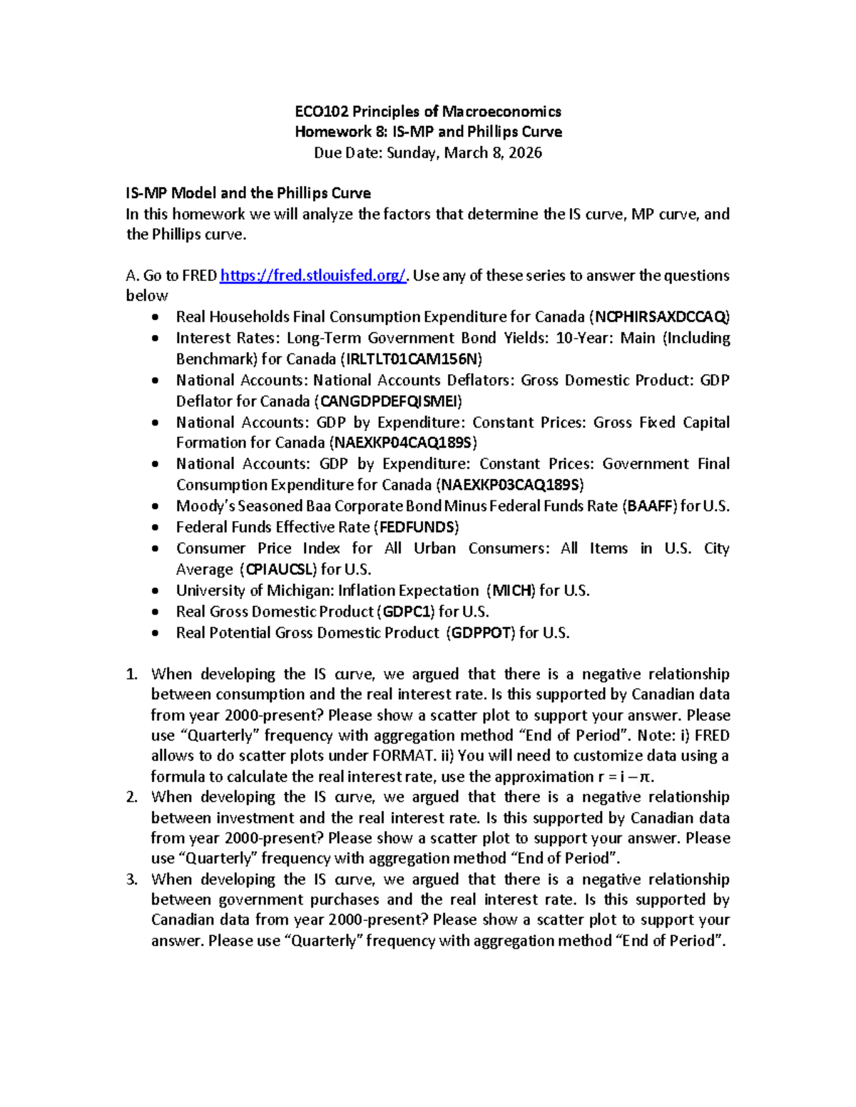 ECO102 Principles of Macroeconomics HW8: IS-MP Curve Analysis - Studocu