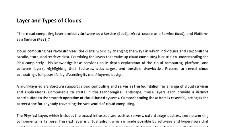 Unit 2: Layers and Types of Clouds in Cloud Computing - Studocu