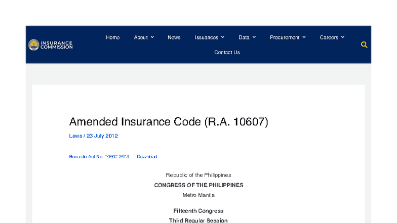 Amended Insurance Code (R.A. 10607) - Comprehensive Overview - Studocu