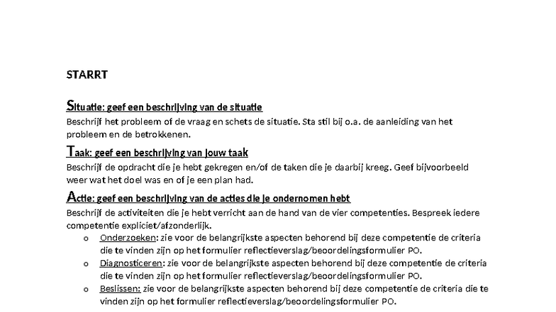 Starrt-Methode Reflectie en Acties - Leerjaar 1 2025-2026 - Studeersnel