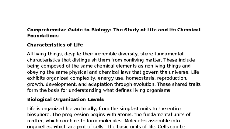 Comprehensive Guide to Biology (BIO101): Life and Chemical Foundations ...