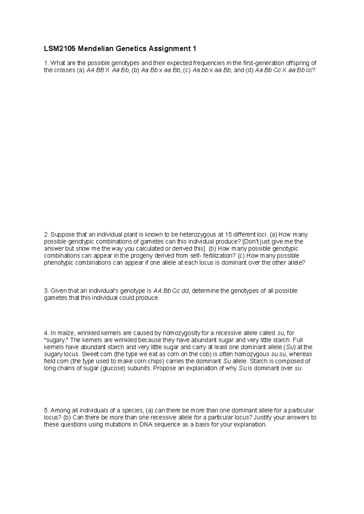 LSM2105 Mendelian Genetics Assignment 1: Genotype Frequencies and ...