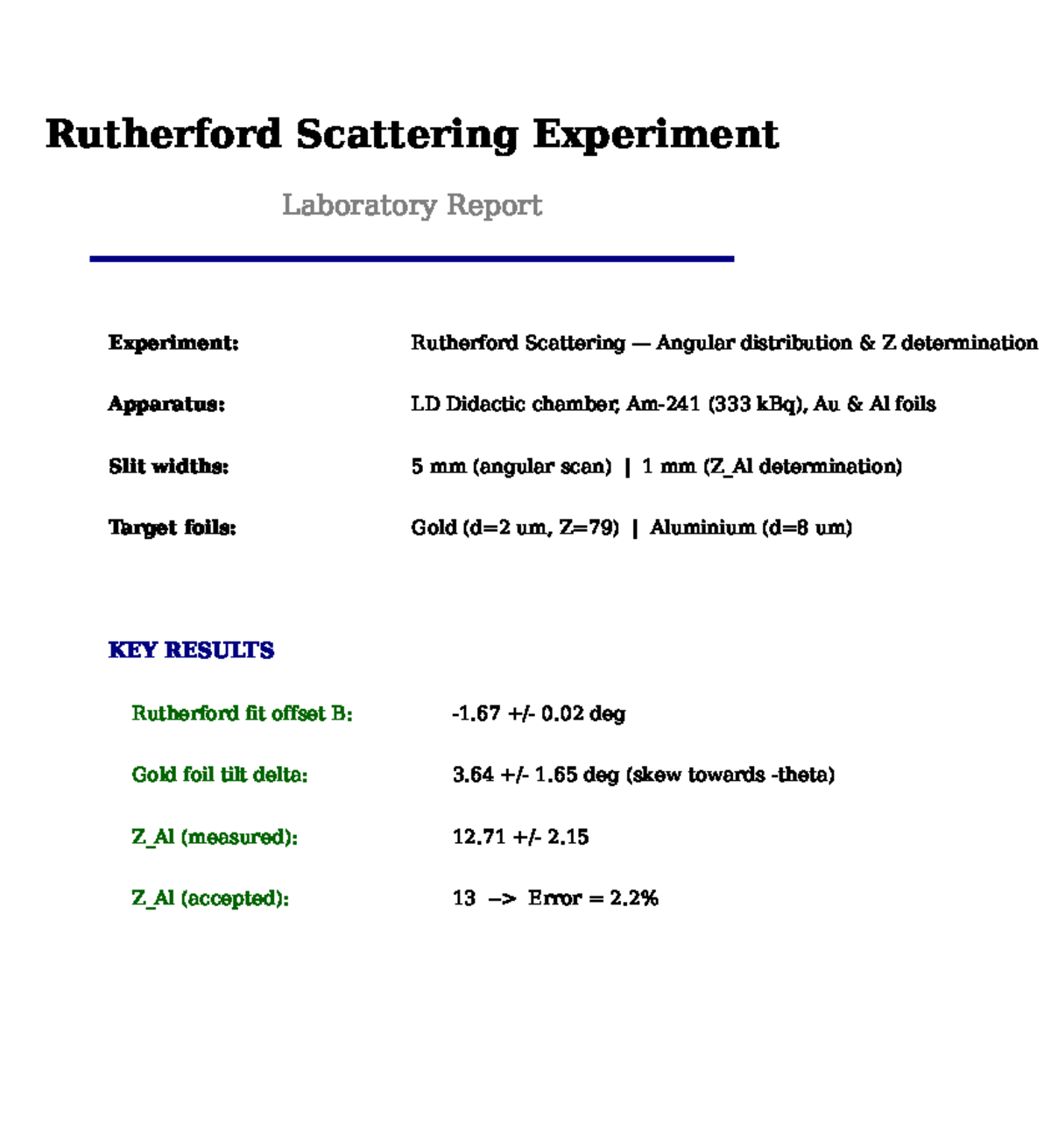 Rutherford Scattering Experiment Lab Report (LD) - Studocu