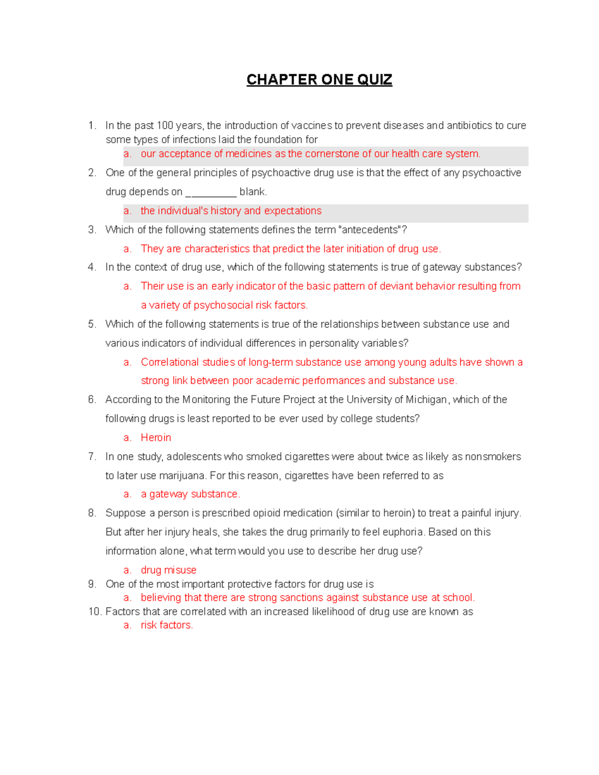 Drug Use and Psychoactive Substances: CH1 Quiz - Studocu