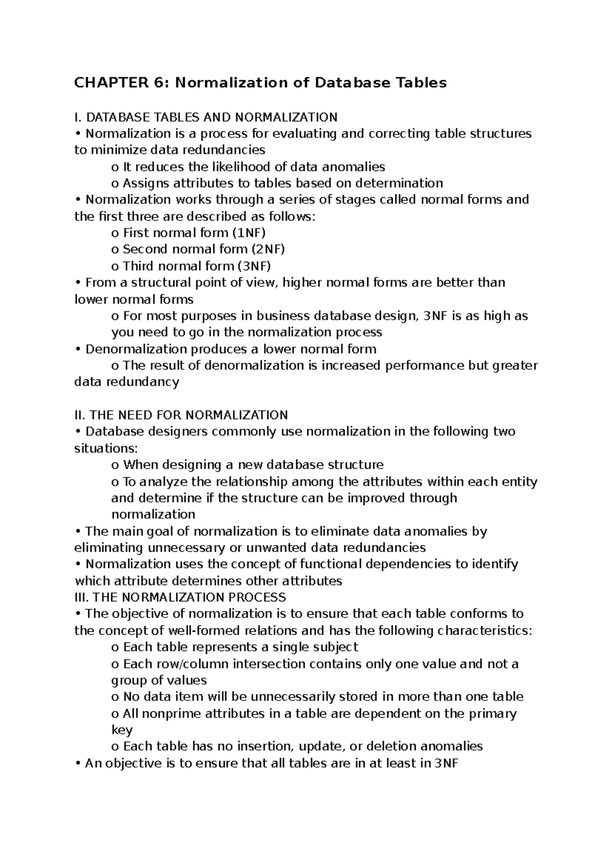 CHAPTER 6: Summary of Database Normalization Techniques - Studocu