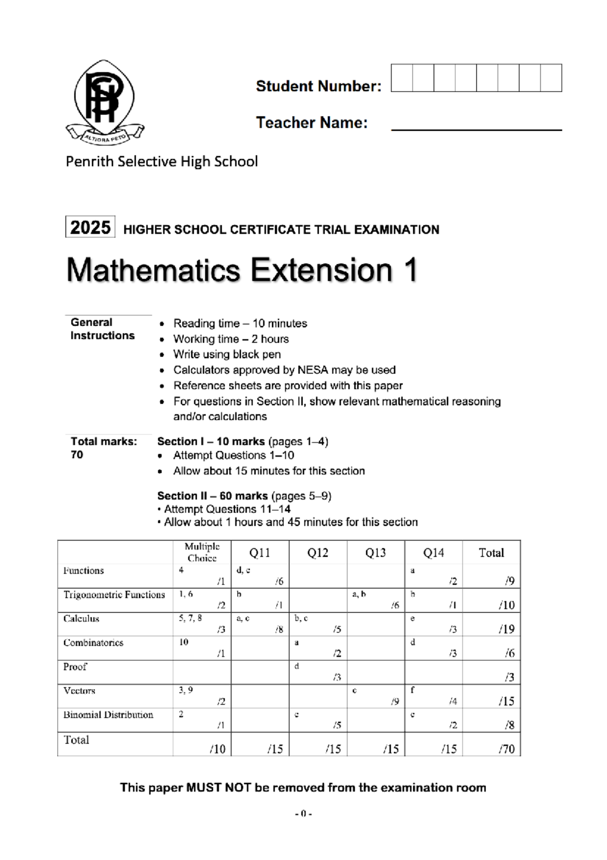 Mathematics Extension 1 HSC Trial Exam 2025 - Solutions - Studocu