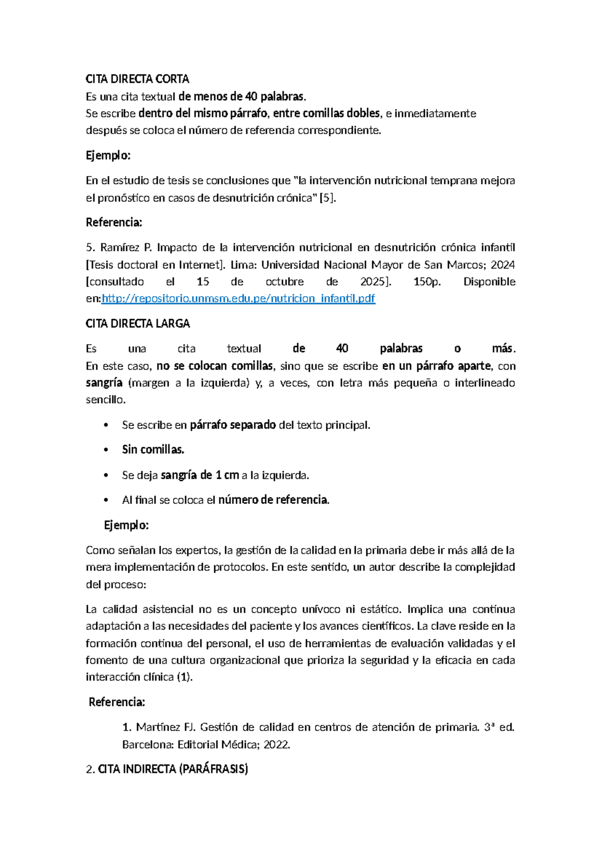 CITA Directa e Indirecta: Normas y Ejemplos de Referencia - Studocu
