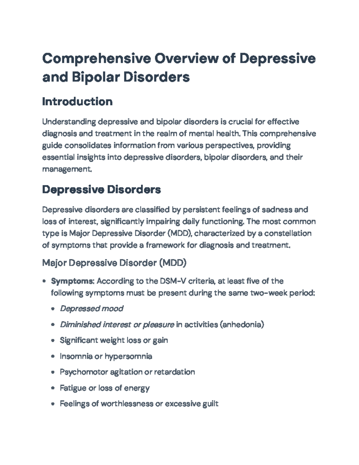 Comprehensive Guide to Depressive and Bipolar Disorders Management ...