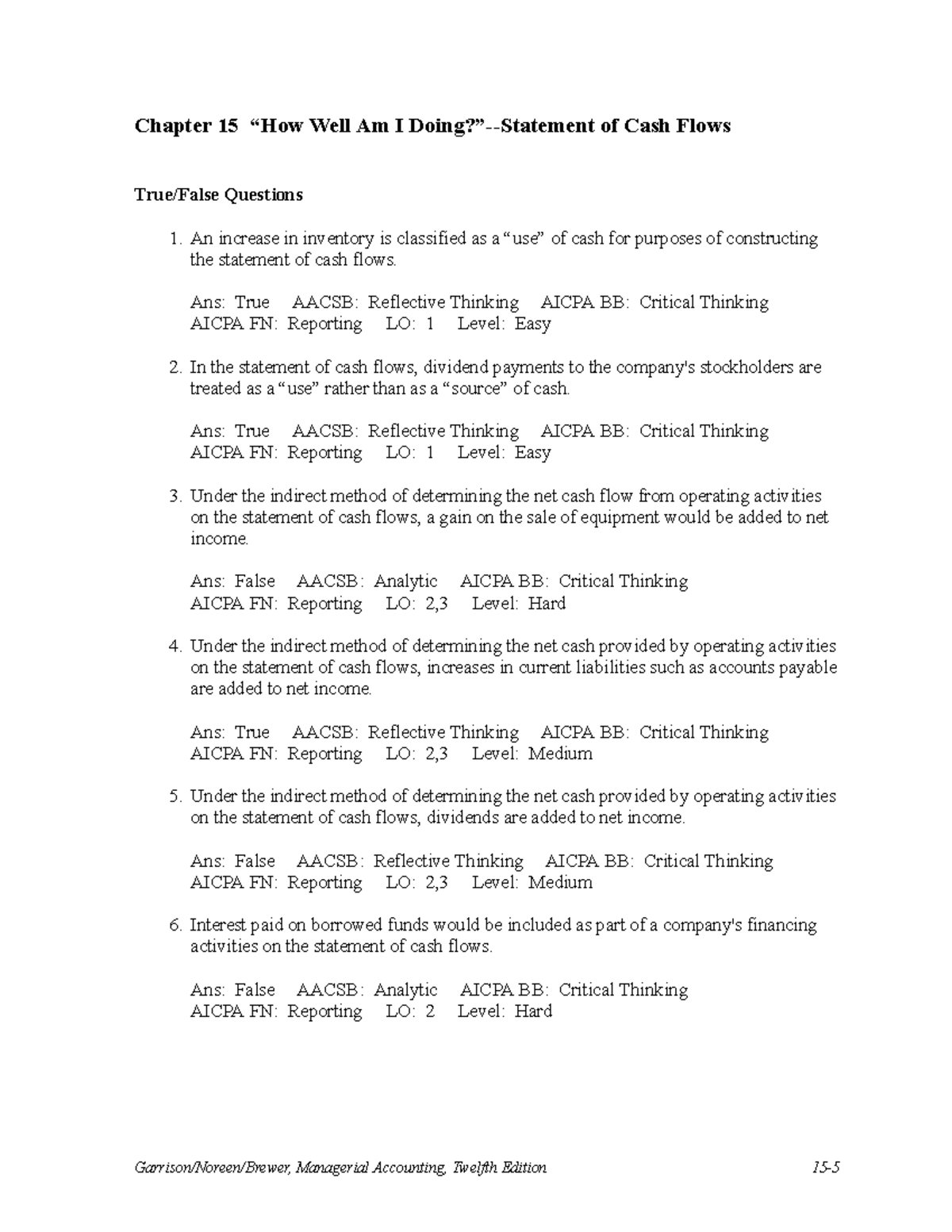 Test bank Managerial Accounting by Garrison (13e) Chapter 15 - Chapter ...