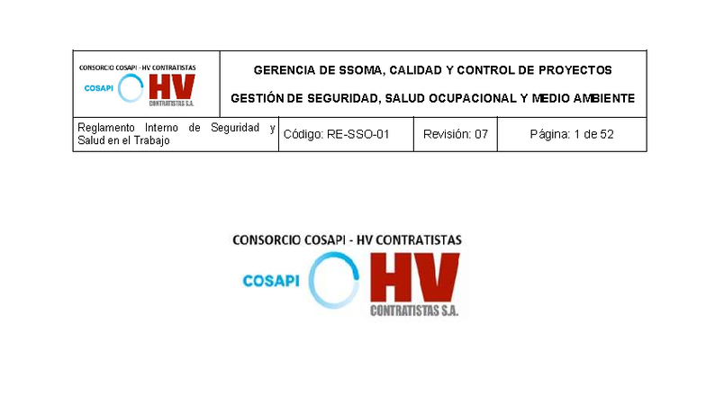 Reglamento Interno de Seguridad y Salud en el Trabajo - RE-SSO-01 - Studocu