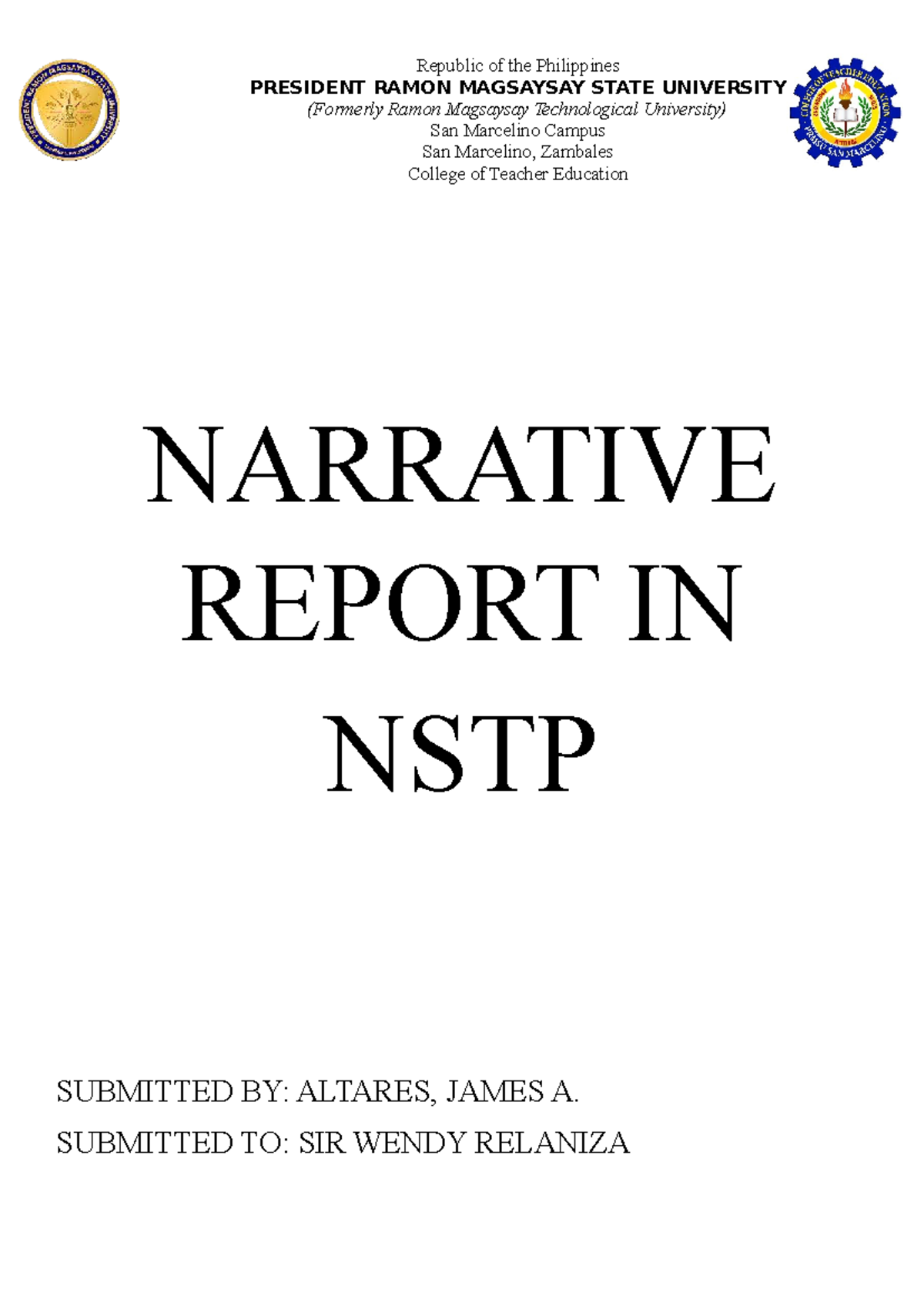 Narrative Report on NSTP Activities and Community Engagement - Studocu