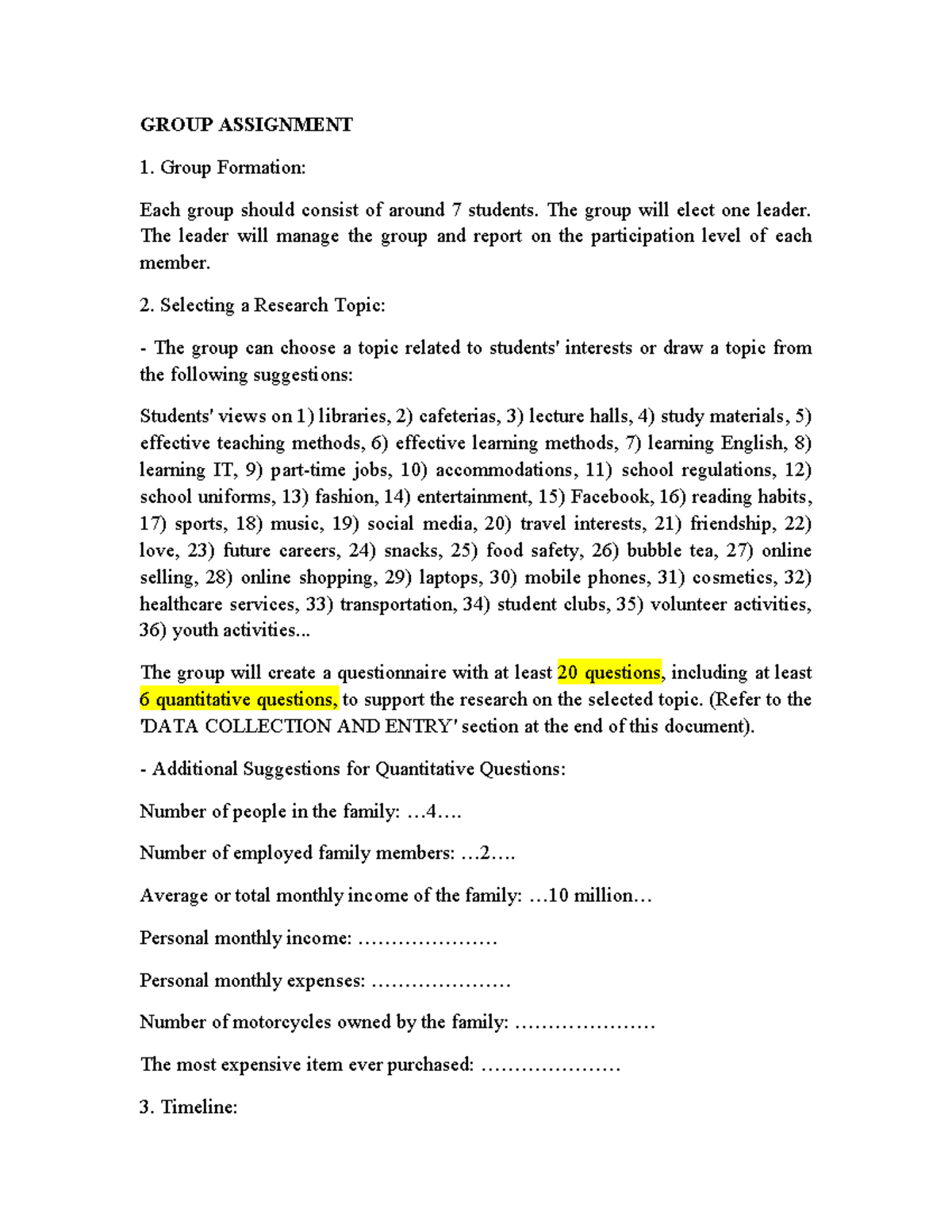GROUP ASSIGNMENT 1: Research Topic Selection & Questionnaire Design ...