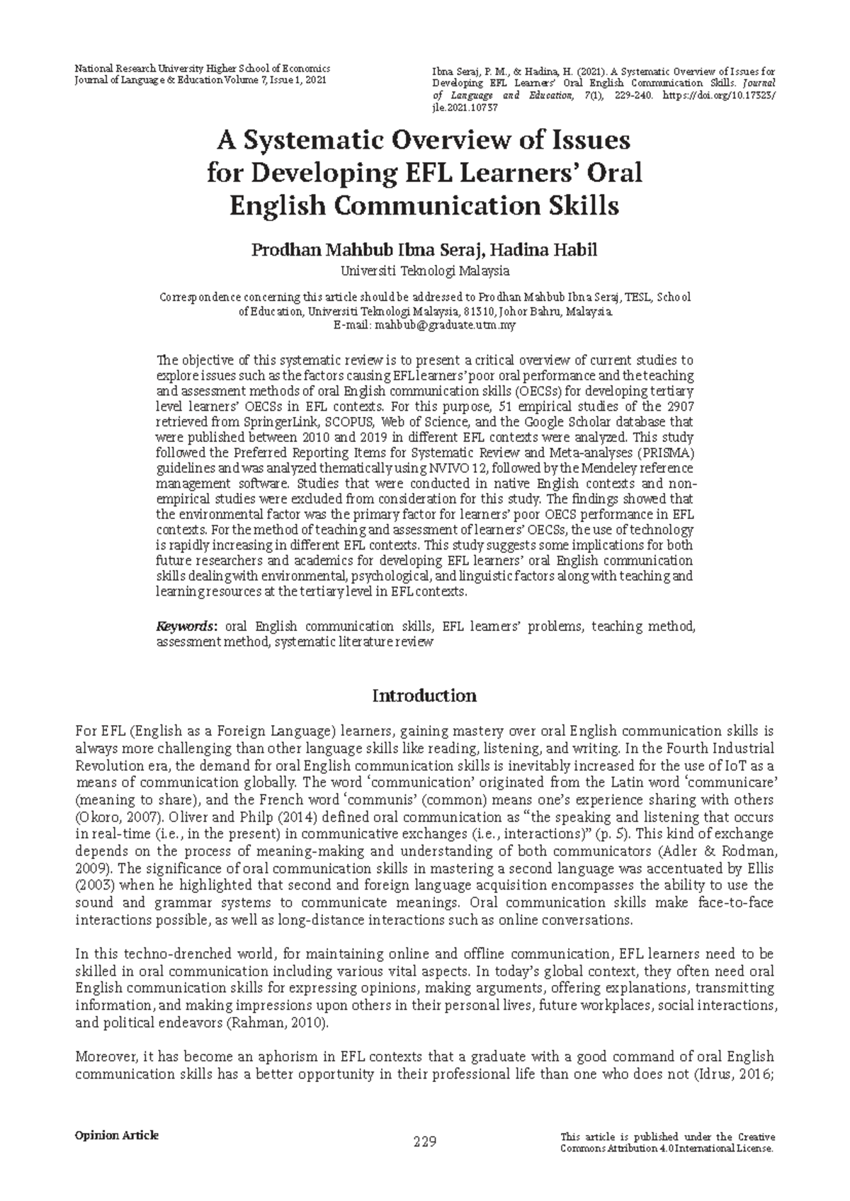 A Systematic Review of EFL Oral Communication Skills Issues - Studocu