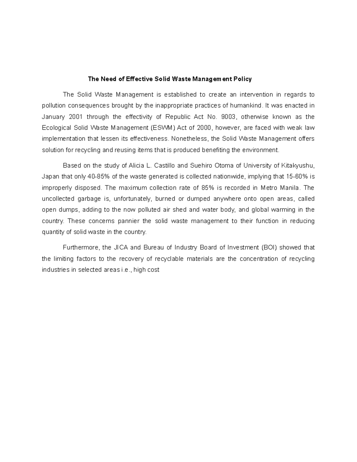 Effective Solid Waste Management Policies: Challenges and Solutions ...