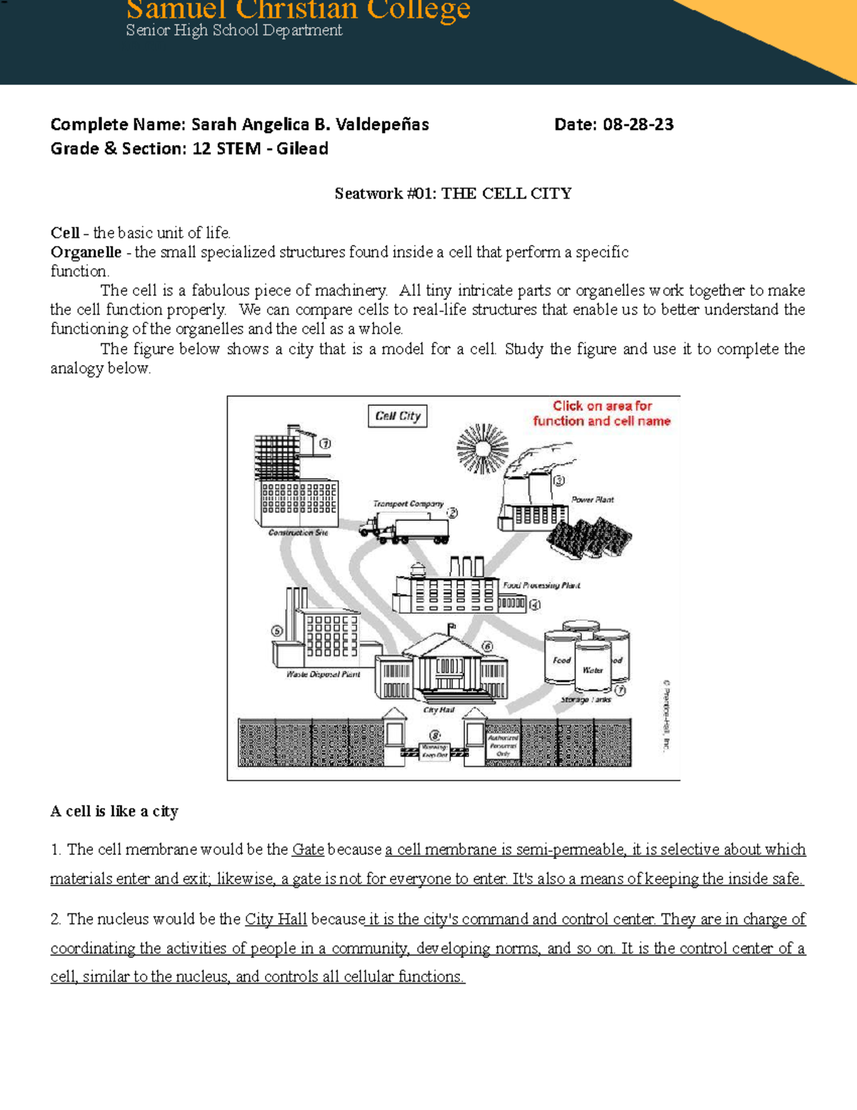 STEM-4 CELL- Analogy - Cell - Complete Name: Sarah Angelica B ...
