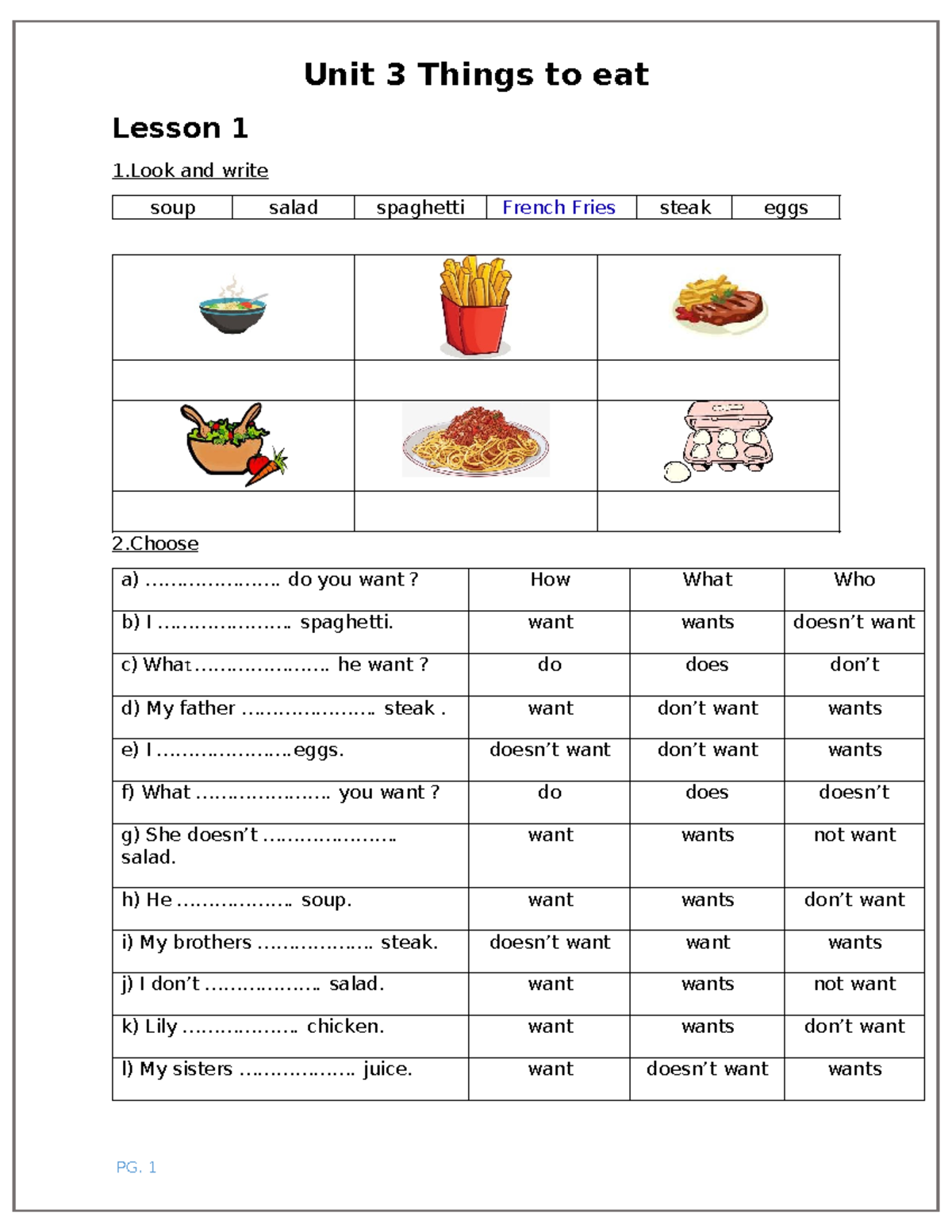 Bài tập Everybody Up 2 - Unit 3: Things to Eat Lesson - Studocu