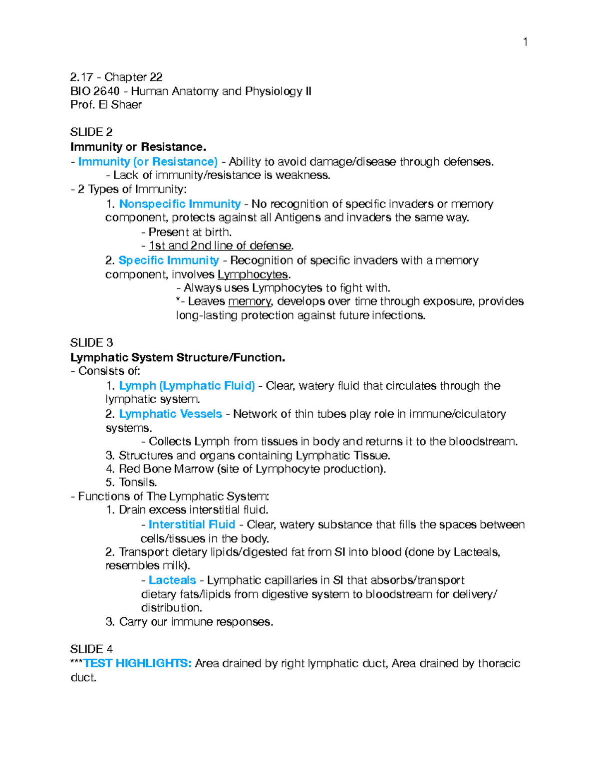 Chapter 22 The Lymphatic System - 2 - Chapter 22 BIO 2640 - Human ...