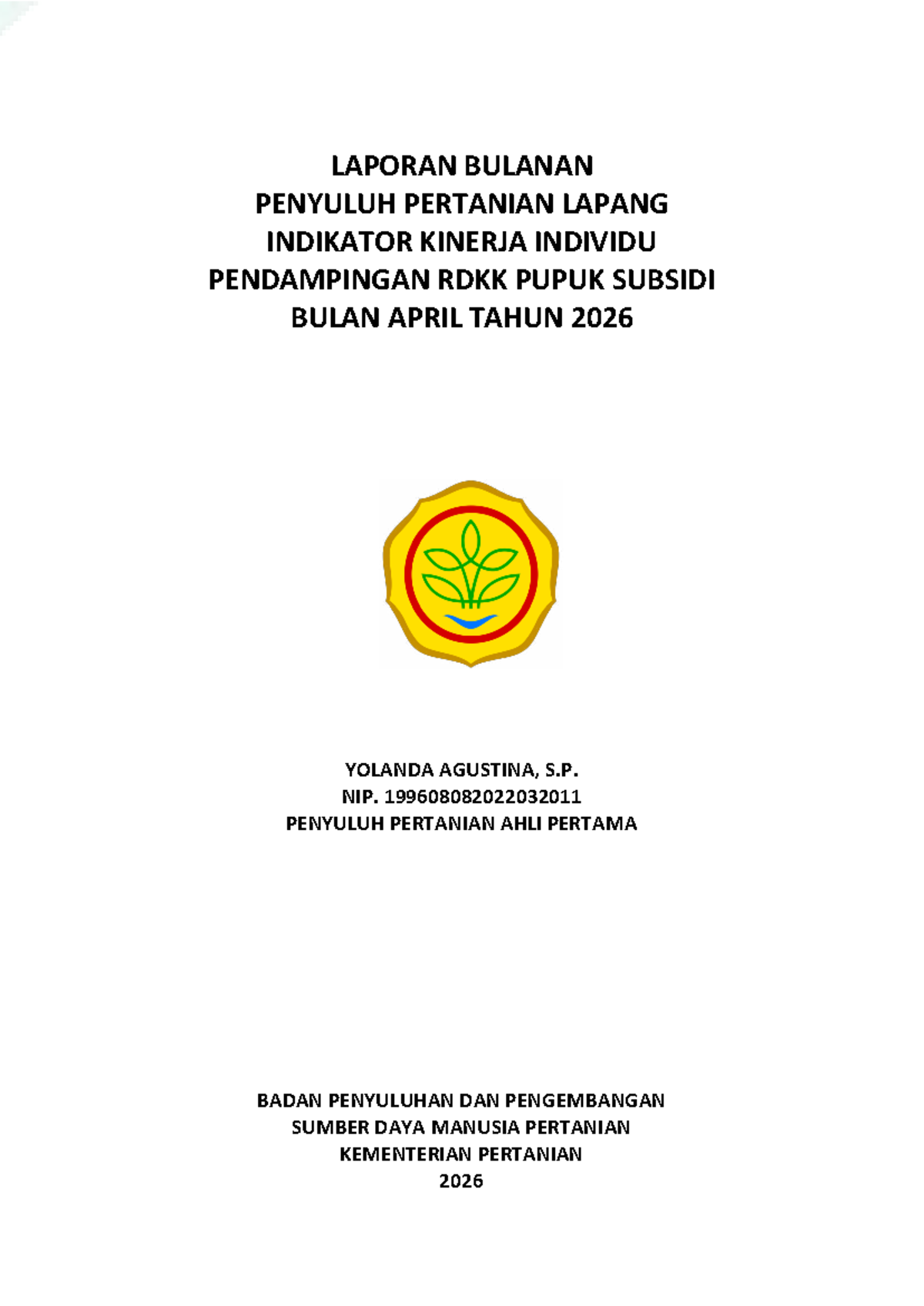Laporan Bulanan RDKK Pupuk Subsidi April 2026 - Penyuluhan Pertanian ...
