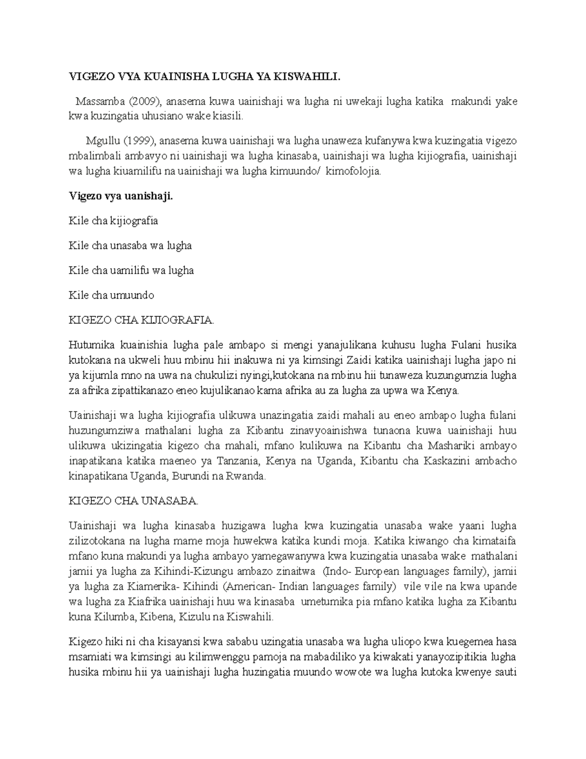 Vigezo vya Uainishaji wa Lugha ya Kiswahili: Kuainisha na Muktadha ...