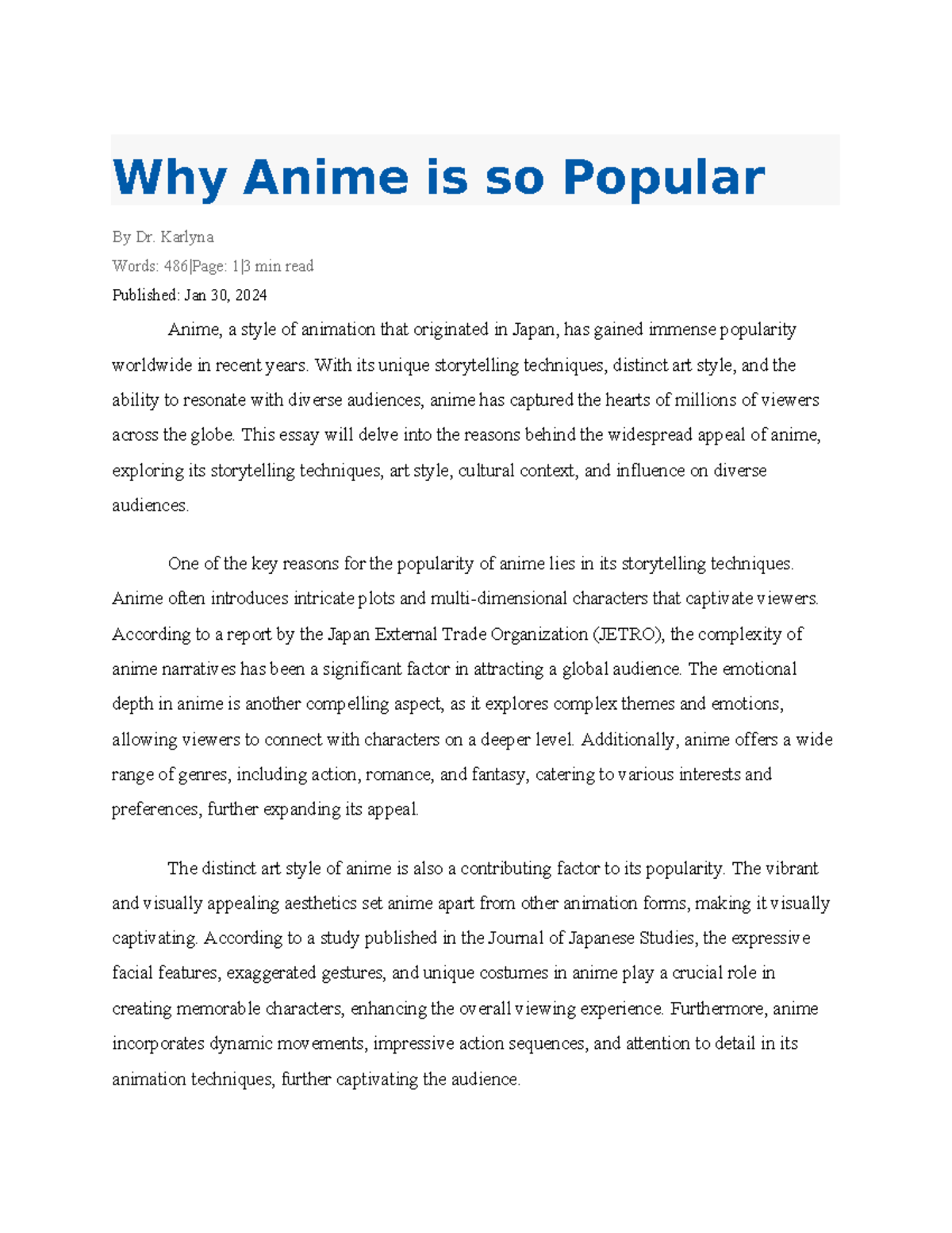 Anime Popularity Thesis Structure Overview - Essays & Analysis - Studocu