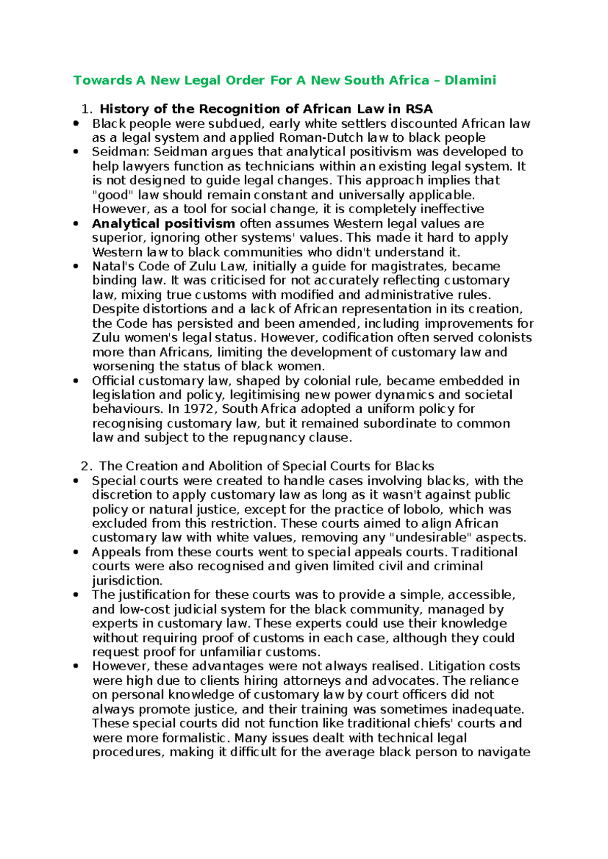Week 1 Readings: The Evolution of African Customary Law in RSA - Studocu