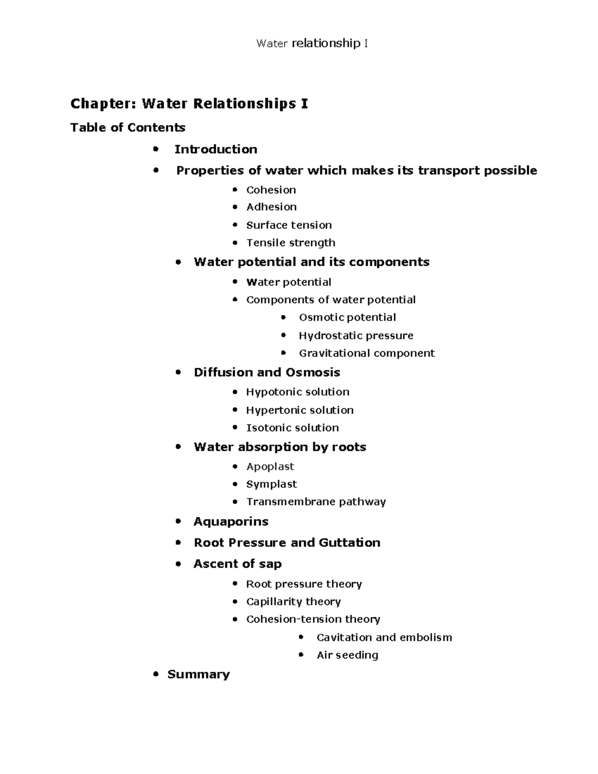 Unit 3: Water Relationships in Plants - Study Notes and Overview - Studocu