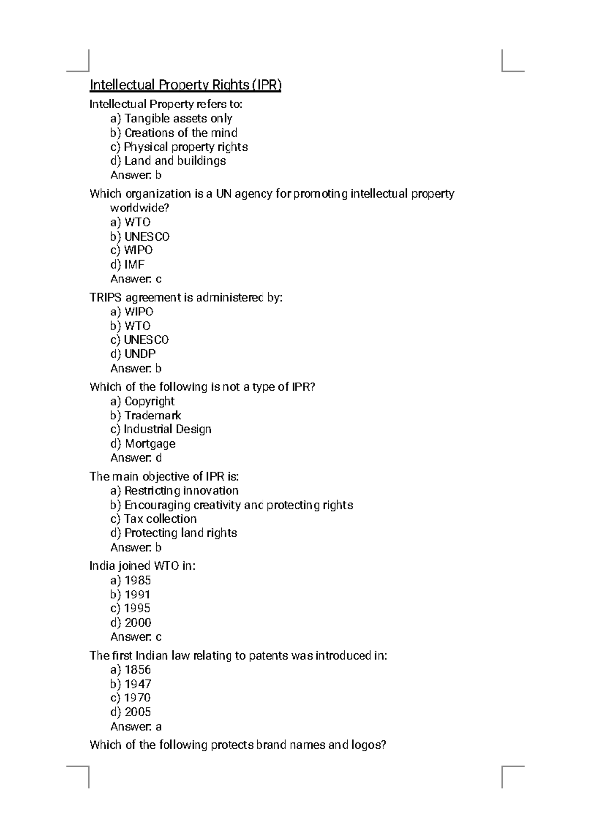 MUL 4&5 - Intellectual Property Rights Study Guide - Studocu