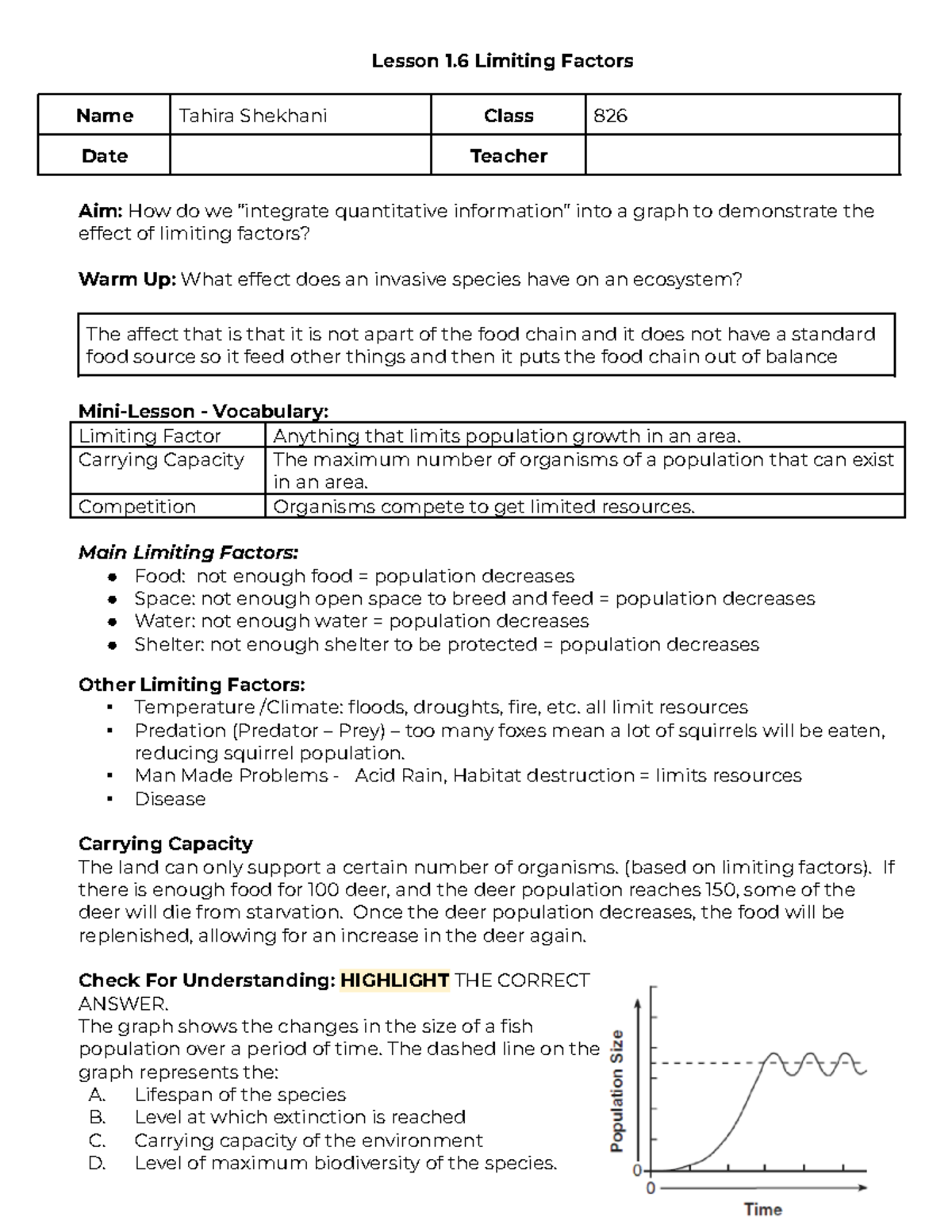 Ecology 826: Lesson 1.6 - Understanding Limiting Factors and Their ...