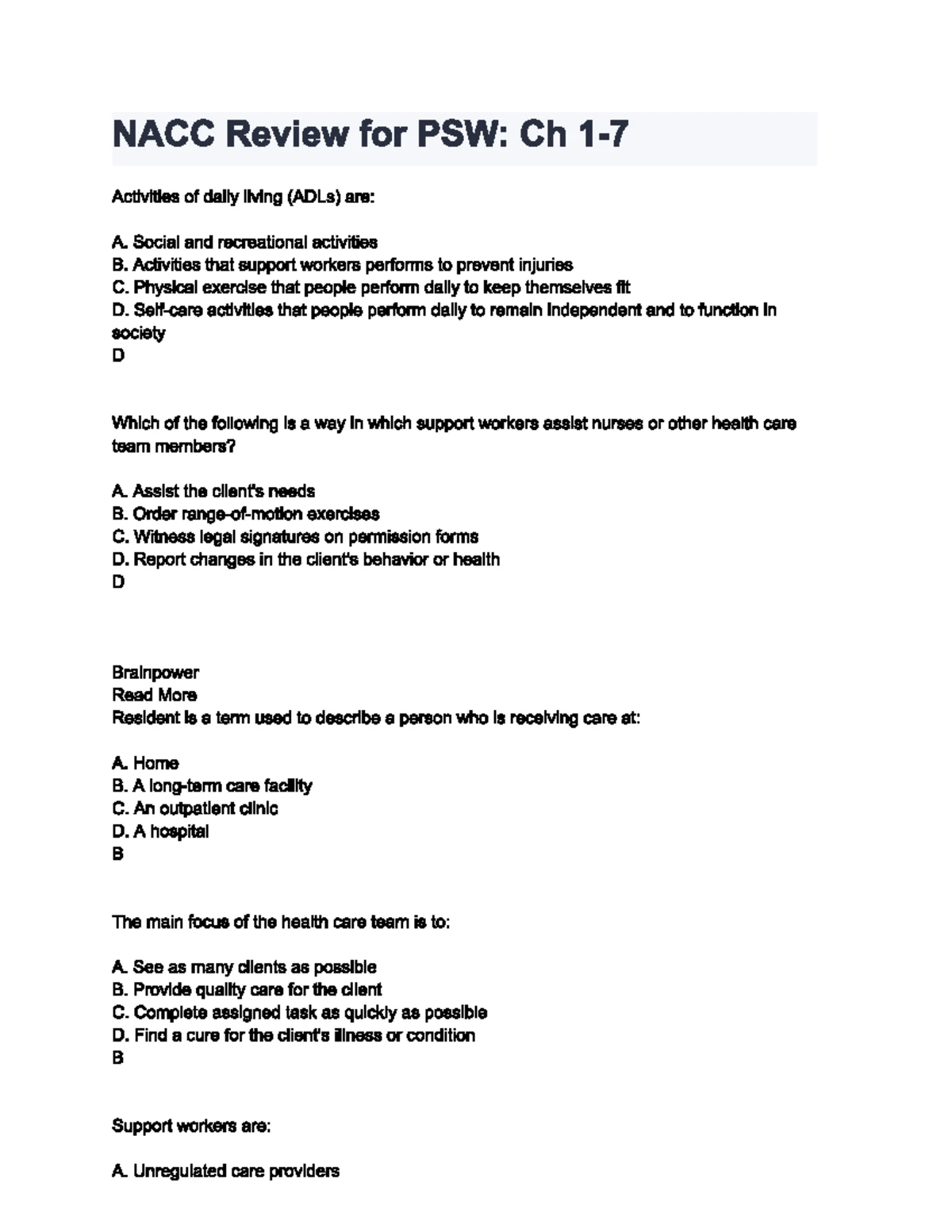 NACC - PSW Exam Review 200 Questions with verified correct answers ...