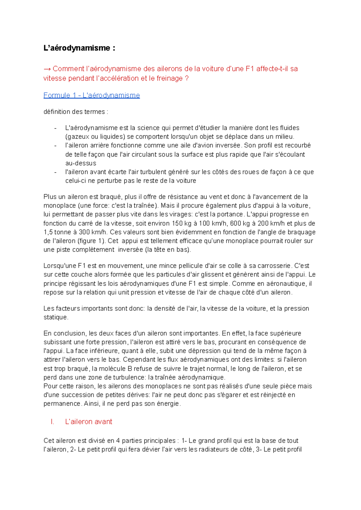 L’aérodynamisme en F1 - Résumé des principes clés et impacts - Studocu