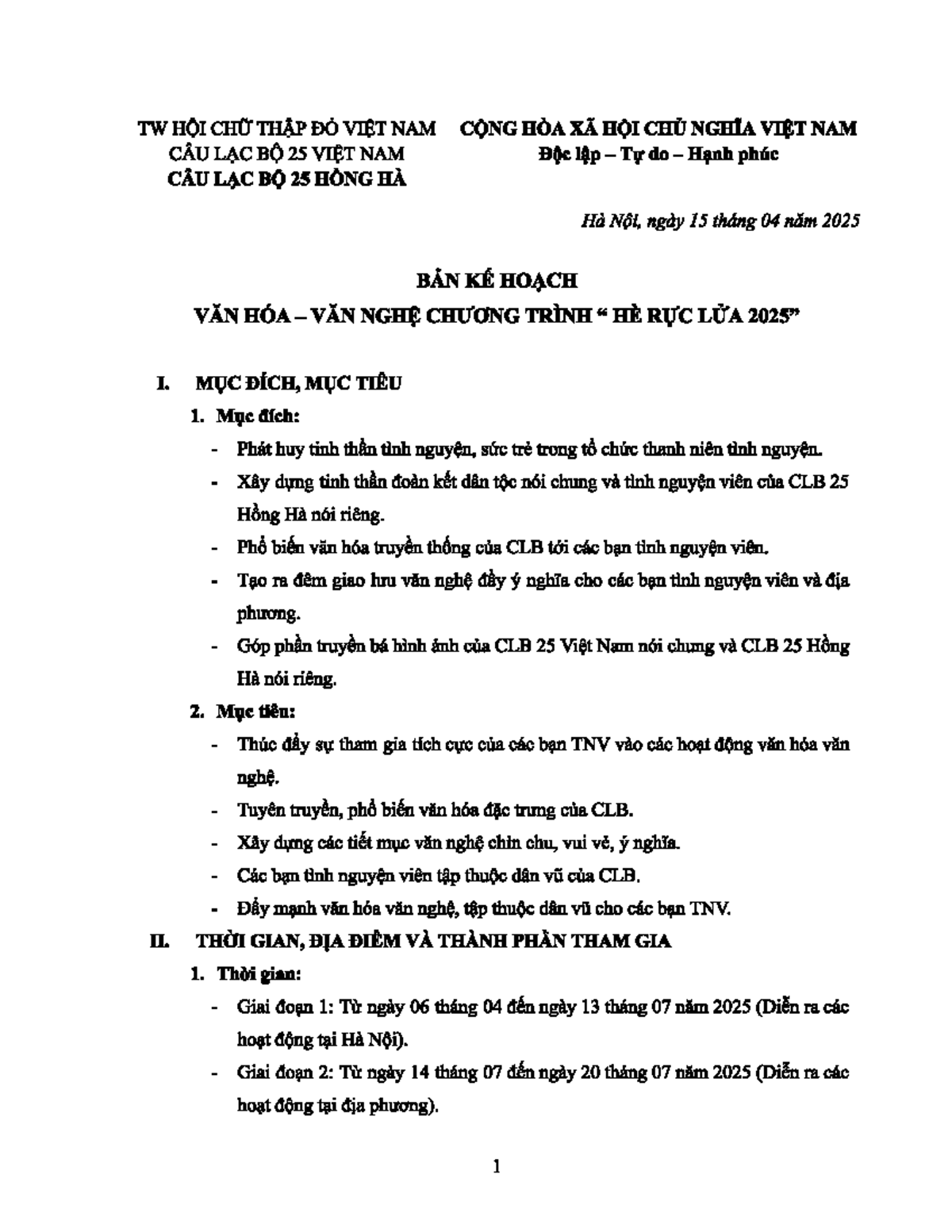 BKH HRL 2025 Cultural Activities Plan for Club 25 Vietnam - Studocu