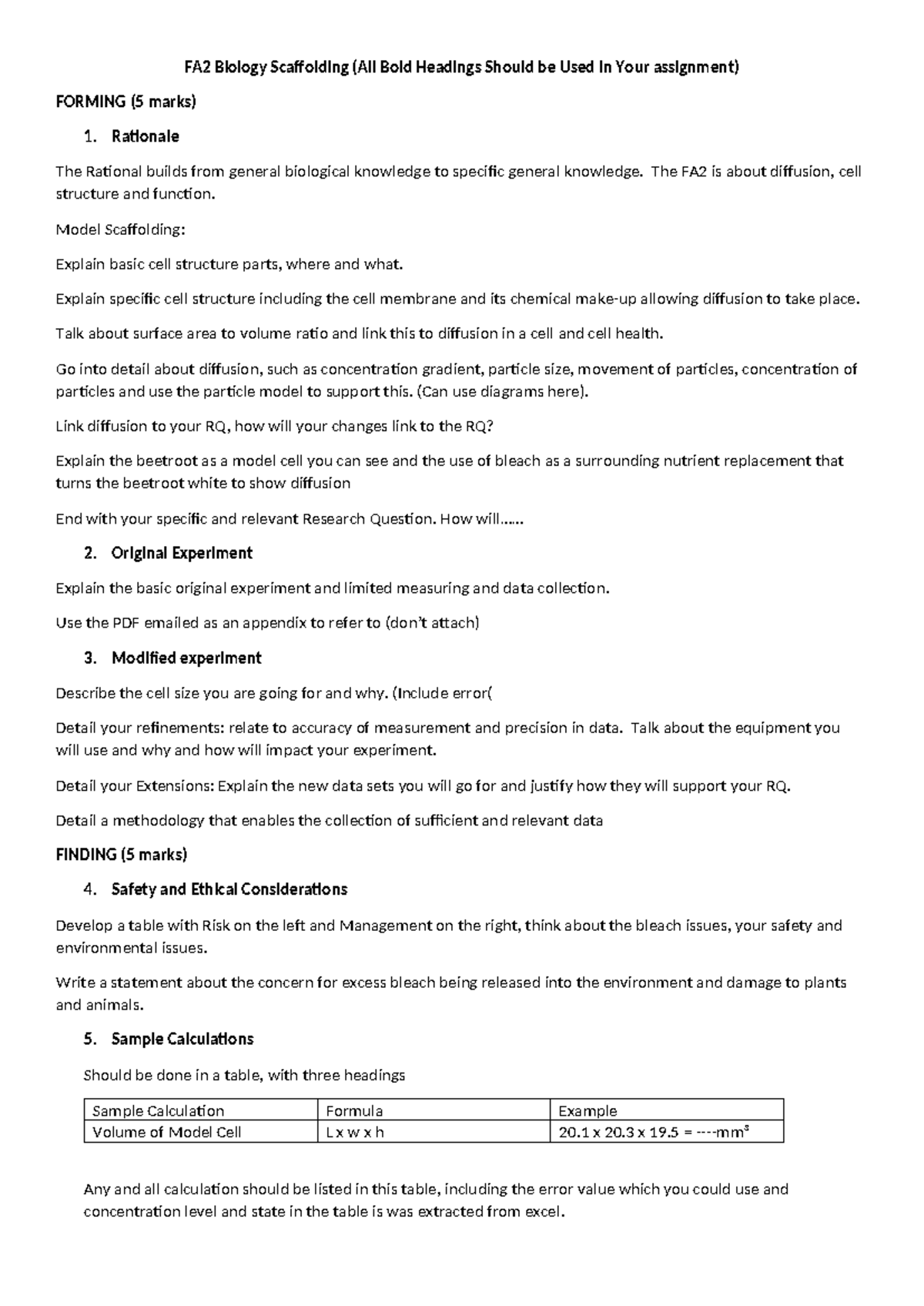 FA2 Biology Cheat-Sheet: Diffusion, Cell Structure & Experimentation ...