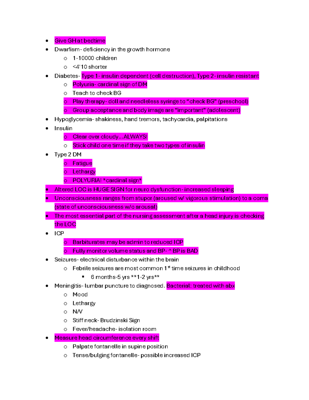 Module 7B - PEDS: Pediatric Lecture Notes on Growth Hormone & Diabetes ...