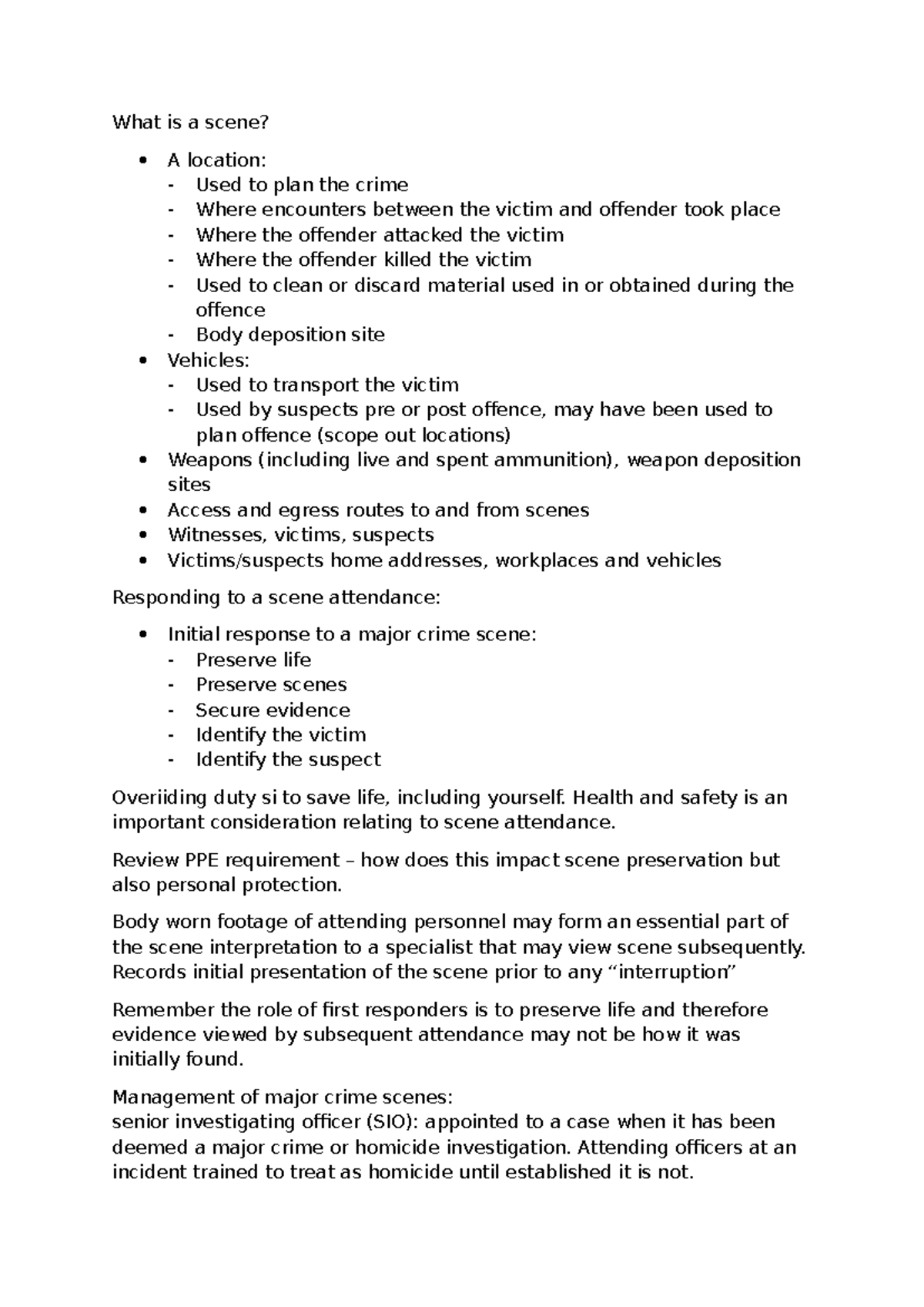 Advanced Crime Scene Management Notes (Revision 2) - Studocu