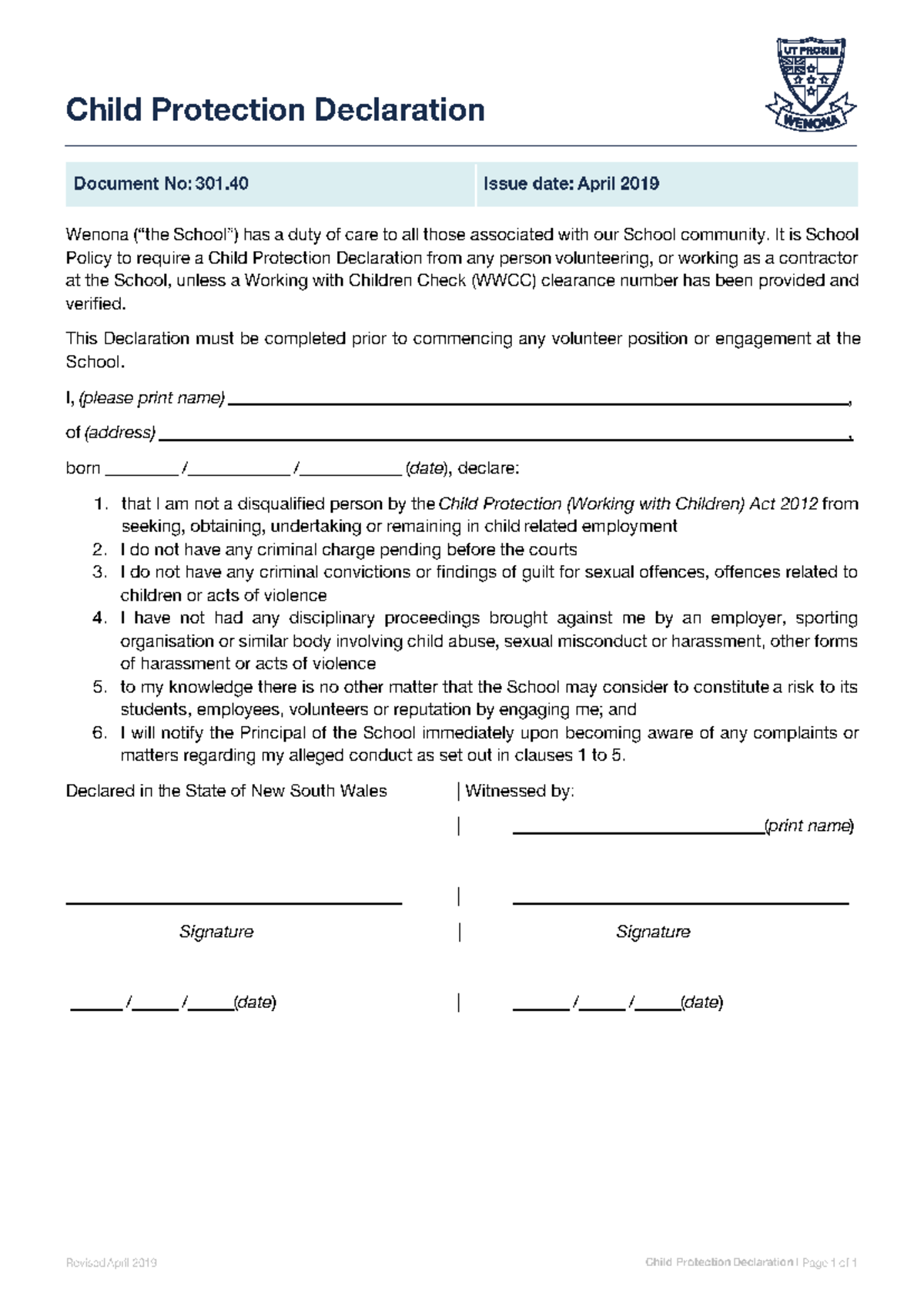 UT PROSIM Child Protection Declaration - Policy Overview 301.40 - Studocu