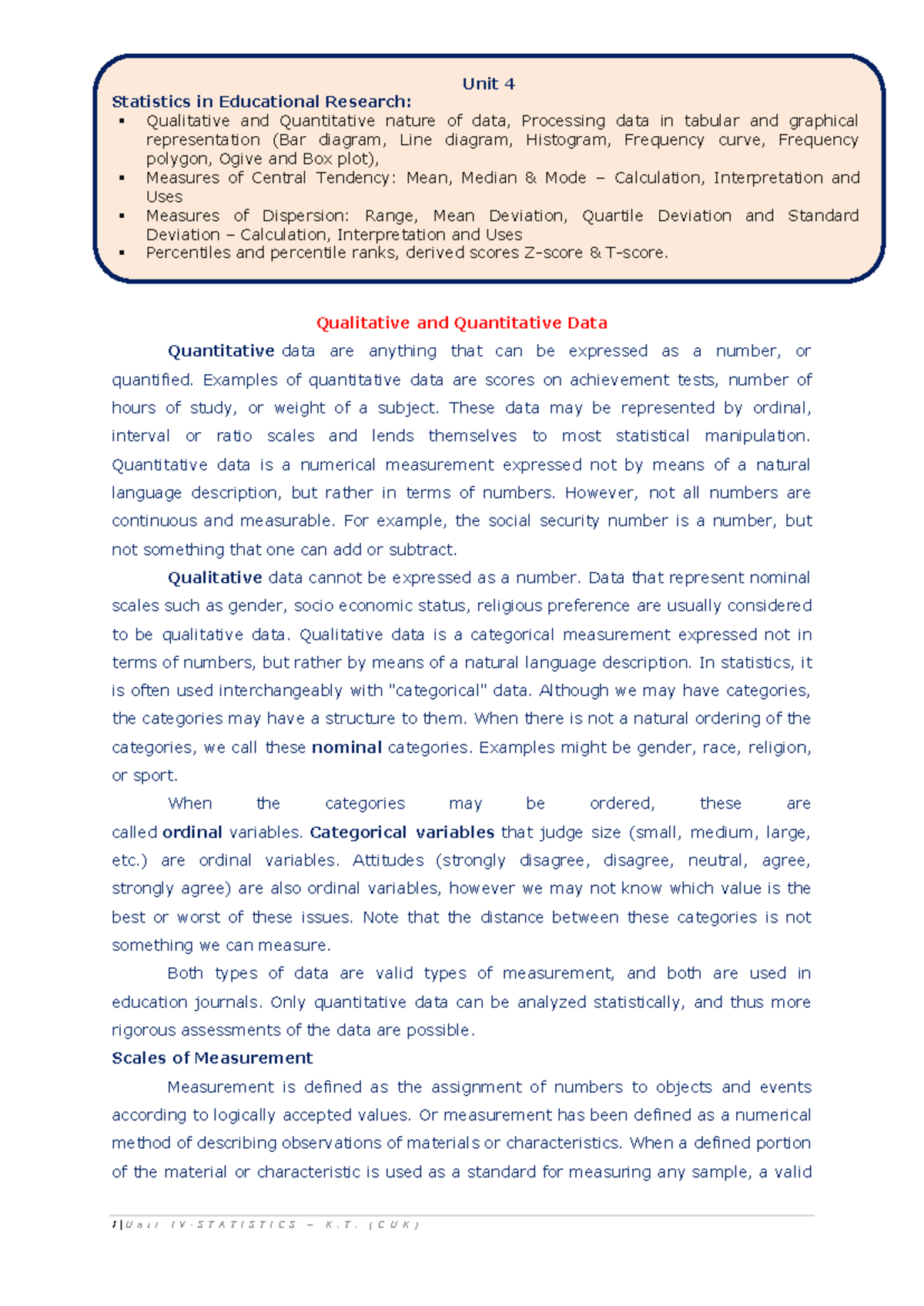 Unit 4 - Statistical Methods: Qualitative & Quantitative Data Analysis ...