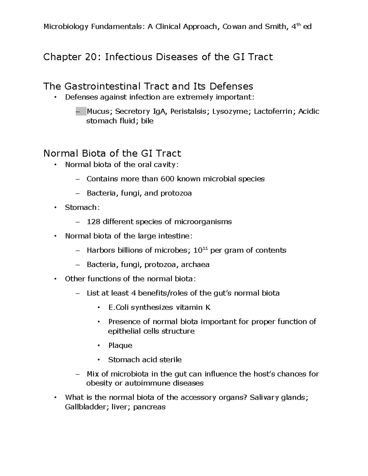 Chapter 20 Lecture Outline: GI Infectious Diseases and Their Impact ...