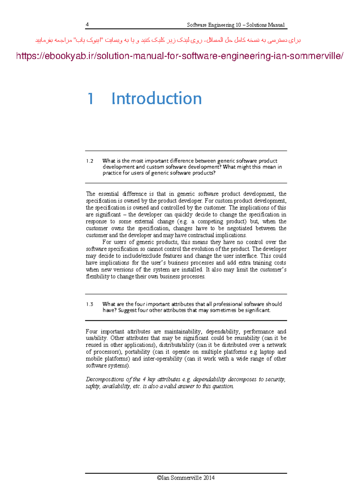 Solutions Manual for Software Engineering (Sommerville) 10th Edition - Studocu
