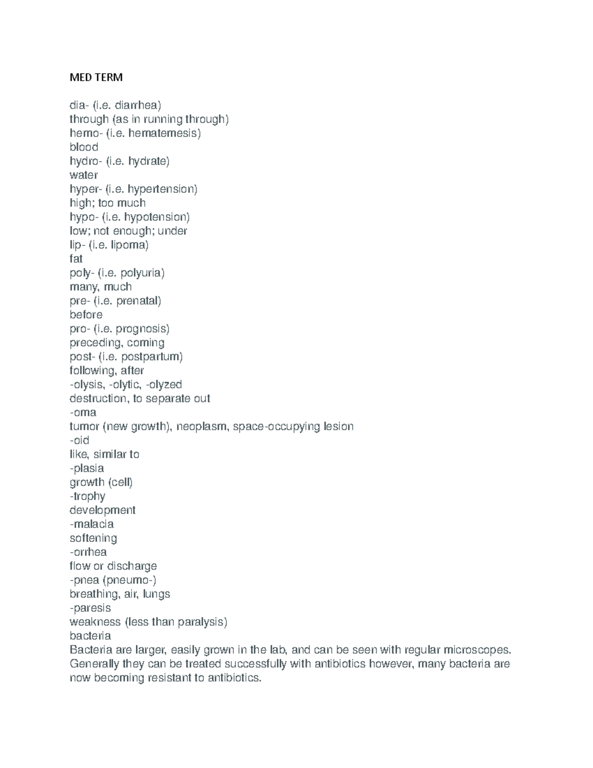 MED TERM terms chapters 1-14 - MED TERM di a-( i . e ar r hea) t hr ...