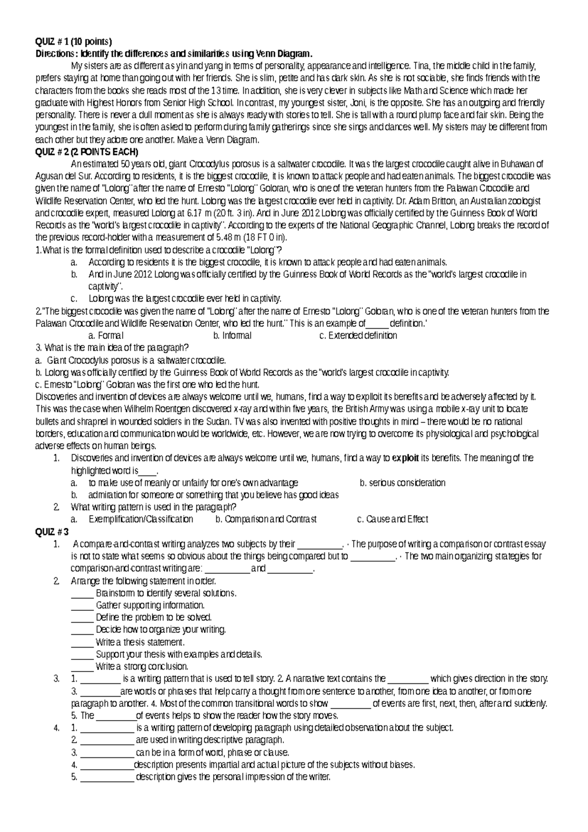 An estimated 50 years old - QUIZ # 1 (10 points) Directions: Identify ...