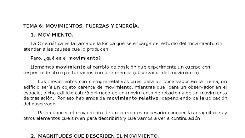Tema 6: Movimientos, Fuerzas y Energía - Conceptos Clave y Ejercicios ...