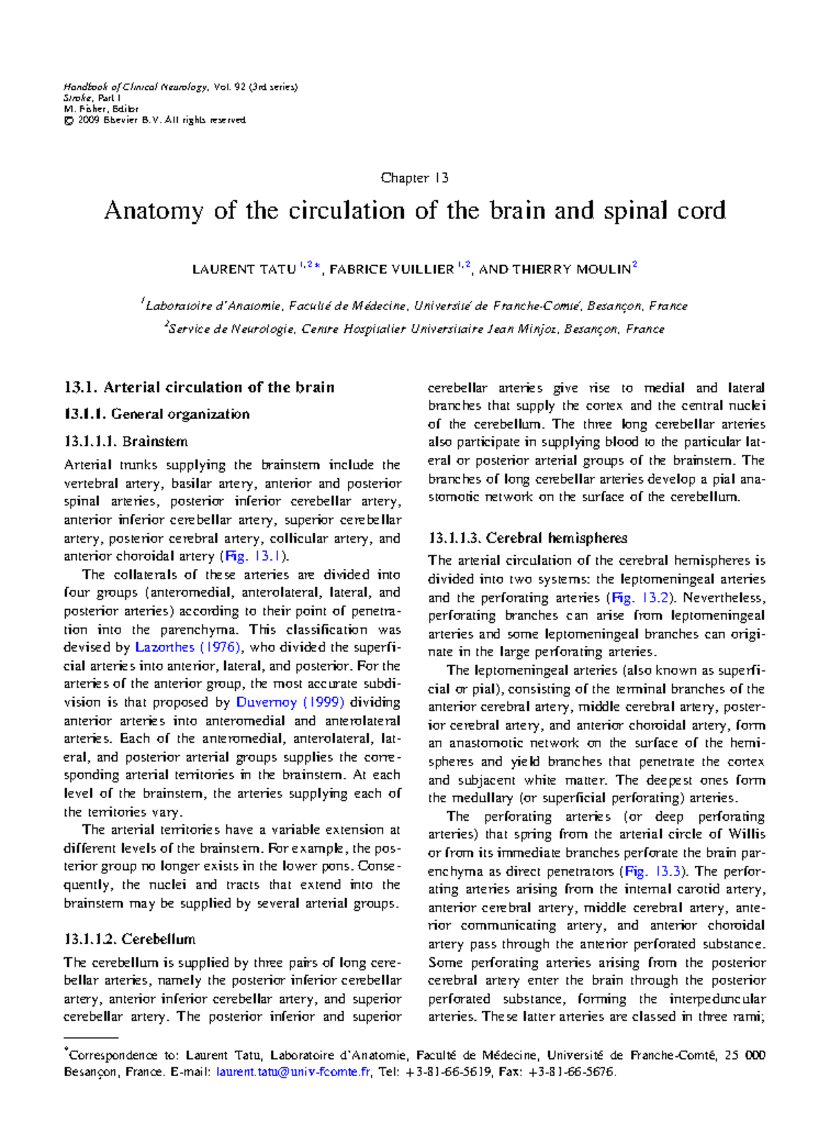 Anatomy of the Circulation of the Brain and Spinal Cord - Chapter 13 ...
