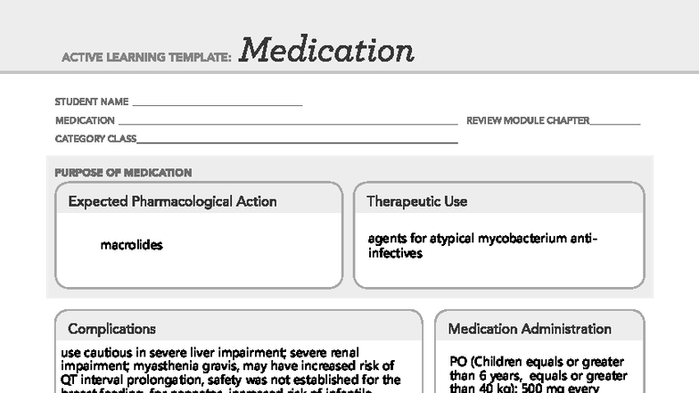 Azithromycin medication template - ACTIVE LEARNING TEMPLATE: Medication ...