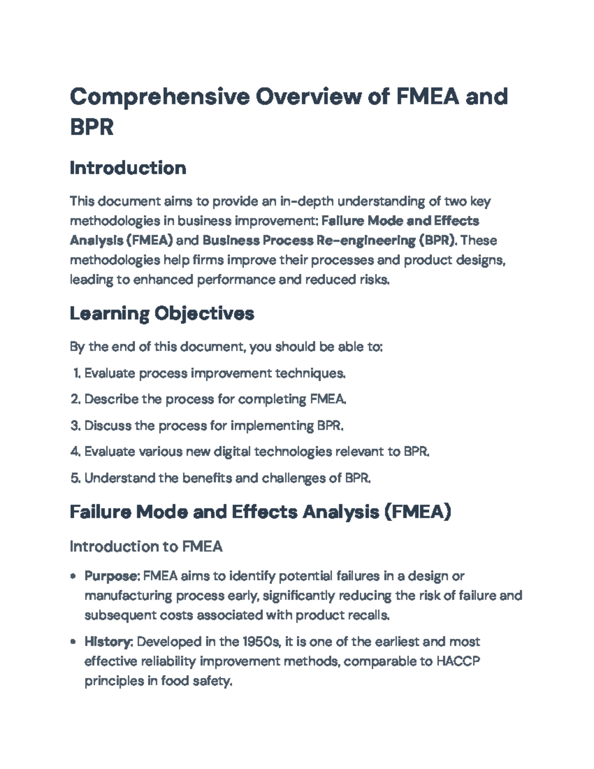 FMEA and BPR: Comprehensive Guide to Process Improvement Methods - Comprehensive Overview of ...