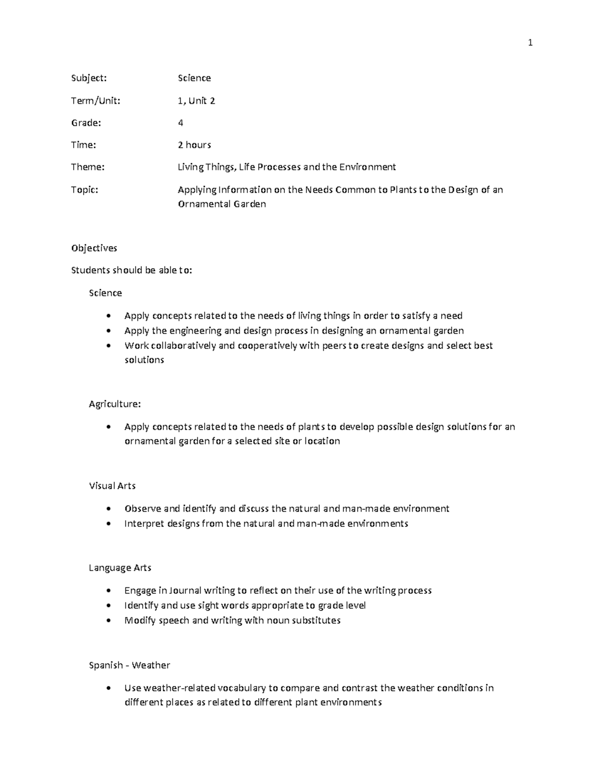 Integrated Science Lesson Plan: Grade 4 - Ornamental Garden Design ...