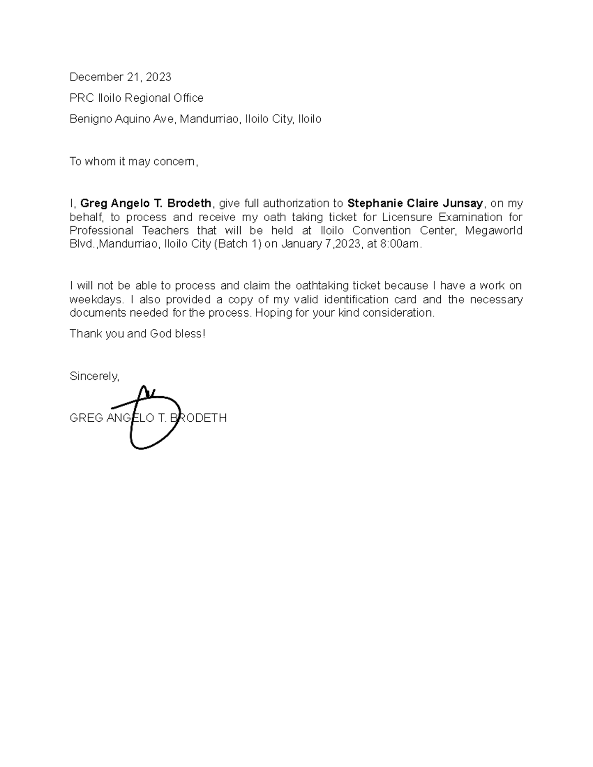 Authorization Letters for Licensure Exam (Batch 1 & 2) - Studocu